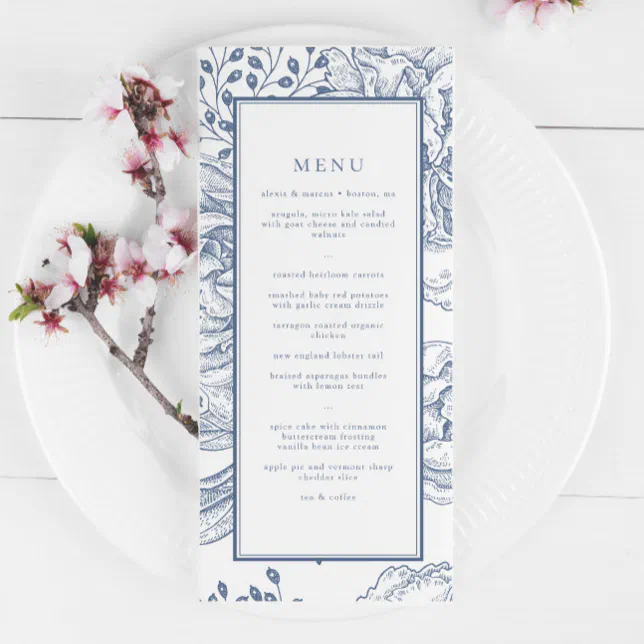 Floral Periwinkle Elegant Wedding Reception Menu | Zazzle