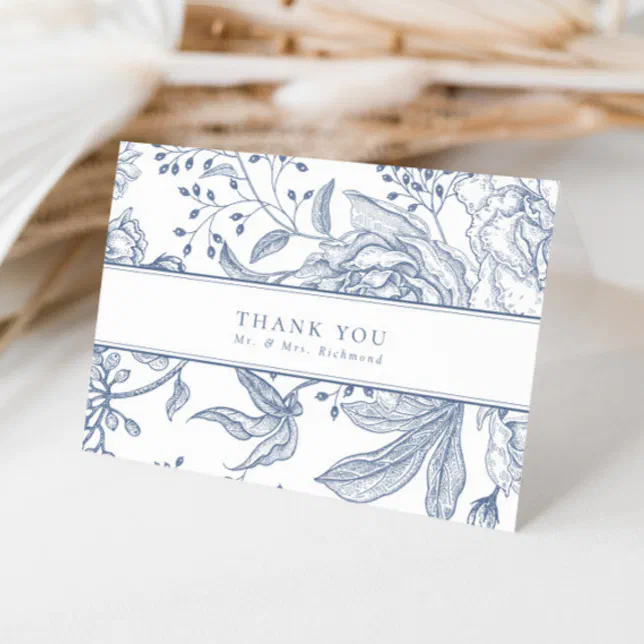 Floral Periwinkle Elegant Wedding Thank You Card | Zazzle