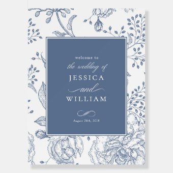Floral Periwinkle Elegant Wedding Welcome Sign | Zazzle