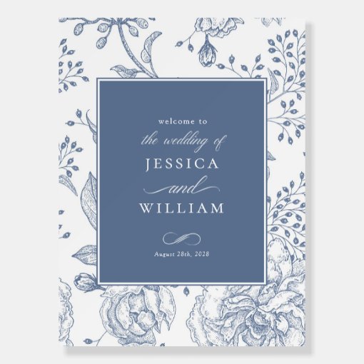Floral Periwinkle Elegant Wedding Welcome Sign | Zazzle