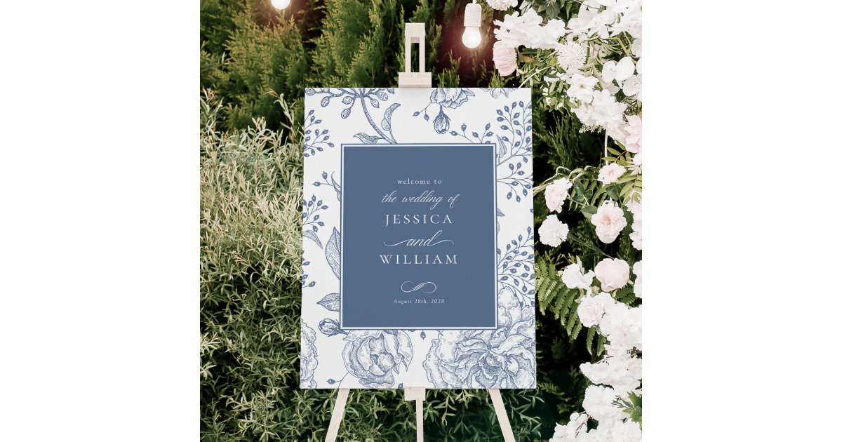 Floral Periwinkle Elegant Wedding Welcome Sign | Zazzle