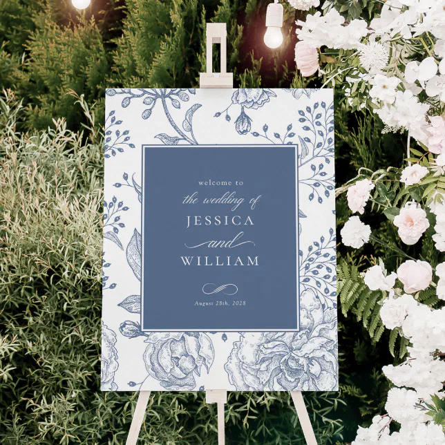 Floral Periwinkle Elegant Wedding Welcome Sign | Zazzle