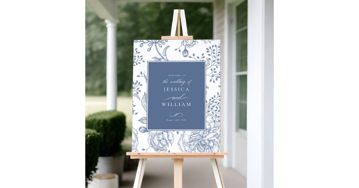 Floral Periwinkle Elegant Wedding Welcome Sign | Zazzle