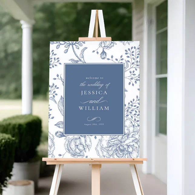 Floral Periwinkle Elegant Wedding Welcome Sign | Zazzle