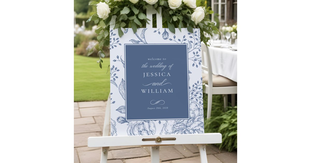 Floral Periwinkle Elegant Wedding Welcome Sign | Zazzle