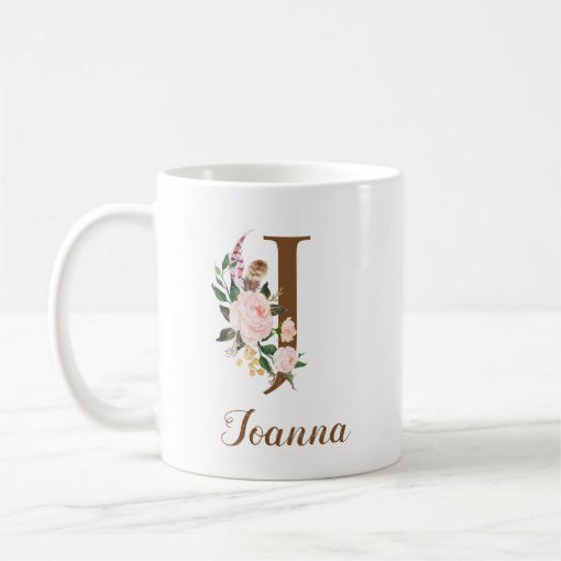Floral Personalized Bridesmaid Letter J Gift Coffee Mug | Zazzle