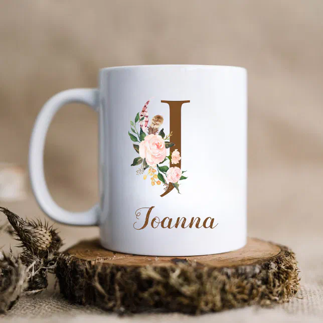 Floral Personalized Bridesmaid Letter J Gift Coffee Mug | Zazzle