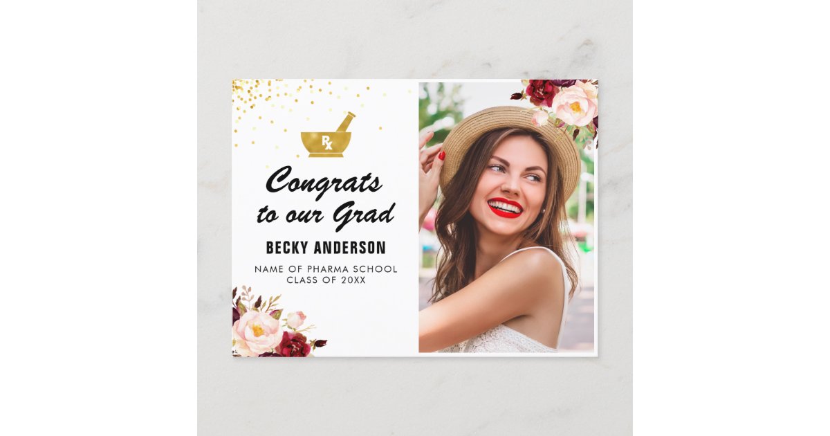 floral pharmacist graduation Announcement Postcard | Zazzle