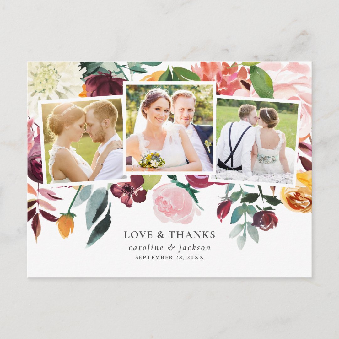 Floral Photo Collage Thank You Postcard | Zazzle