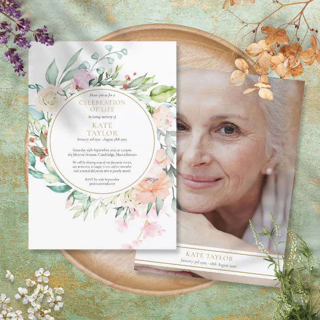 Floral Photo Funeral Celebration of Life Invitation | Zazzle