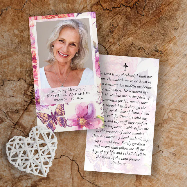 Floral Photo Funeral Memorial Prayer Card | Zazzle