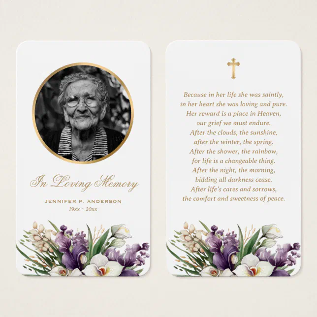 Floral Photo Funeral Memorial Prayer Cards | Zazzle