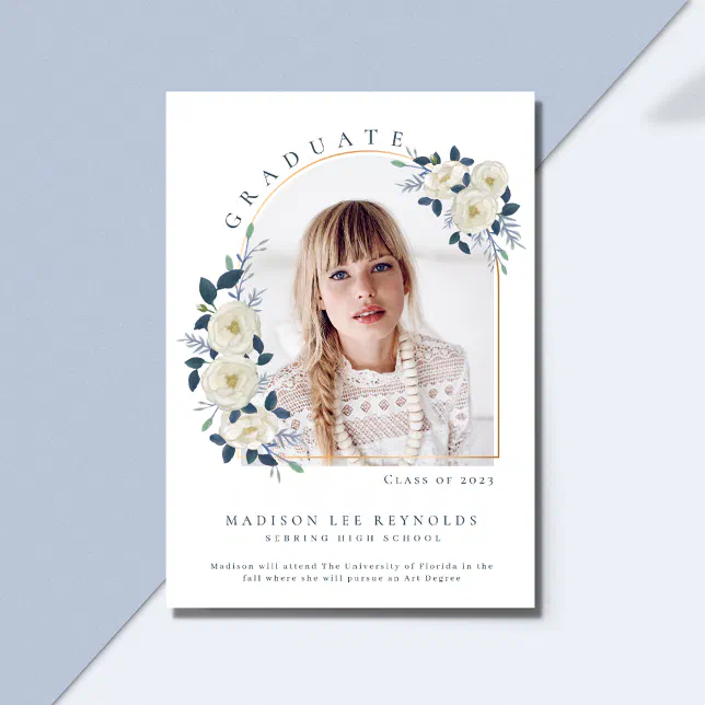 Floral Photo Girl High School Graduation Invitation | Zazzle