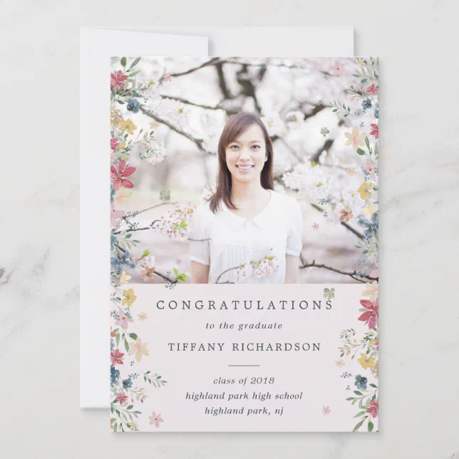 Floral Photo Graduation Announcement | Zazzle