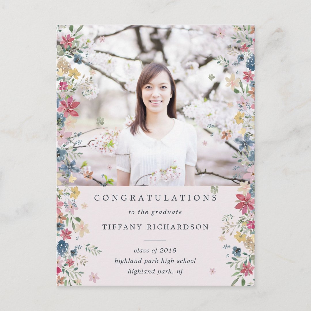 Floral Photo Graduation Announcement | Zazzle