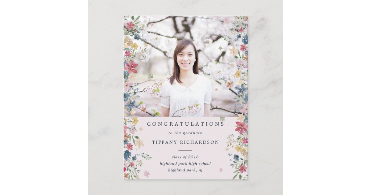Floral Photo Graduation Announcement | Zazzle