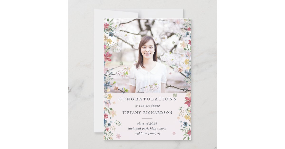 Floral Photo Graduation Announcement | Zazzle