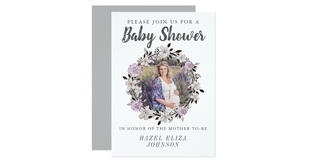 Floral Photo Maternity Baby Shower Invitations | Zazzle.com