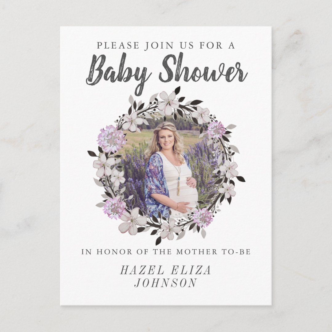 Floral Photo Maternity Baby Shower Invitations | Zazzle