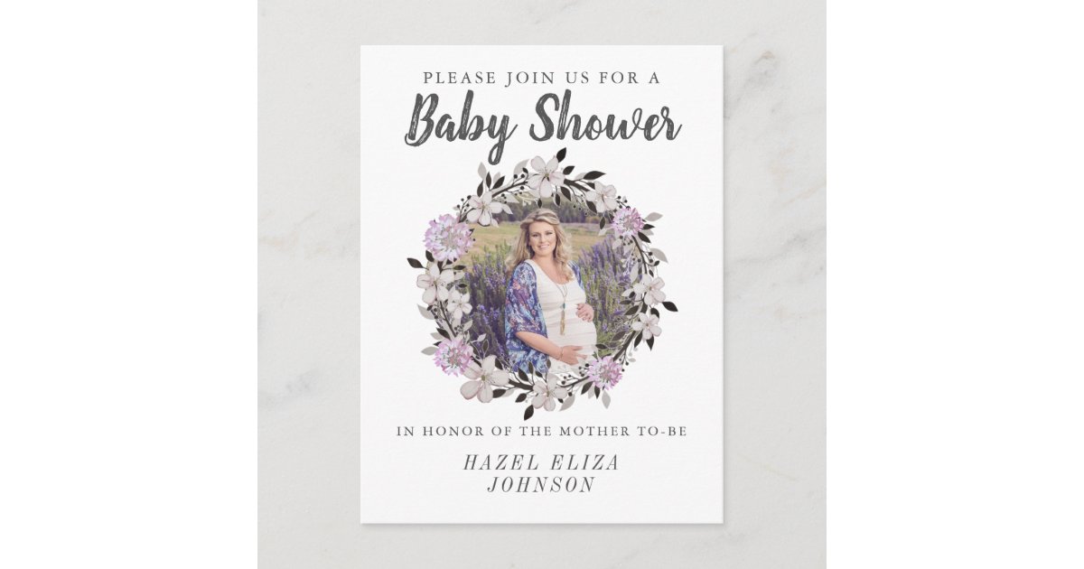 Floral Photo Maternity Baby Shower Invitations | Zazzle