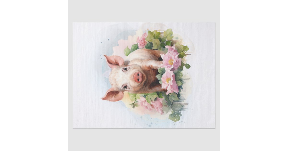 Floral Piglet Watercolor Tissue Paper | Zazzle