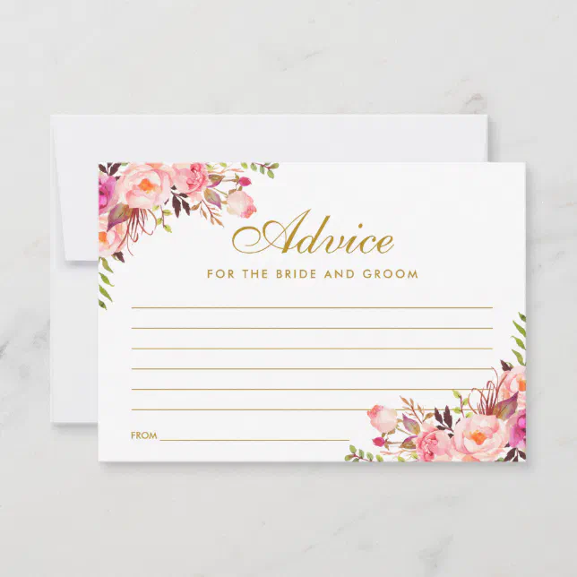 Floral Pink Blush Gold Wedding Advice Card Zazzle