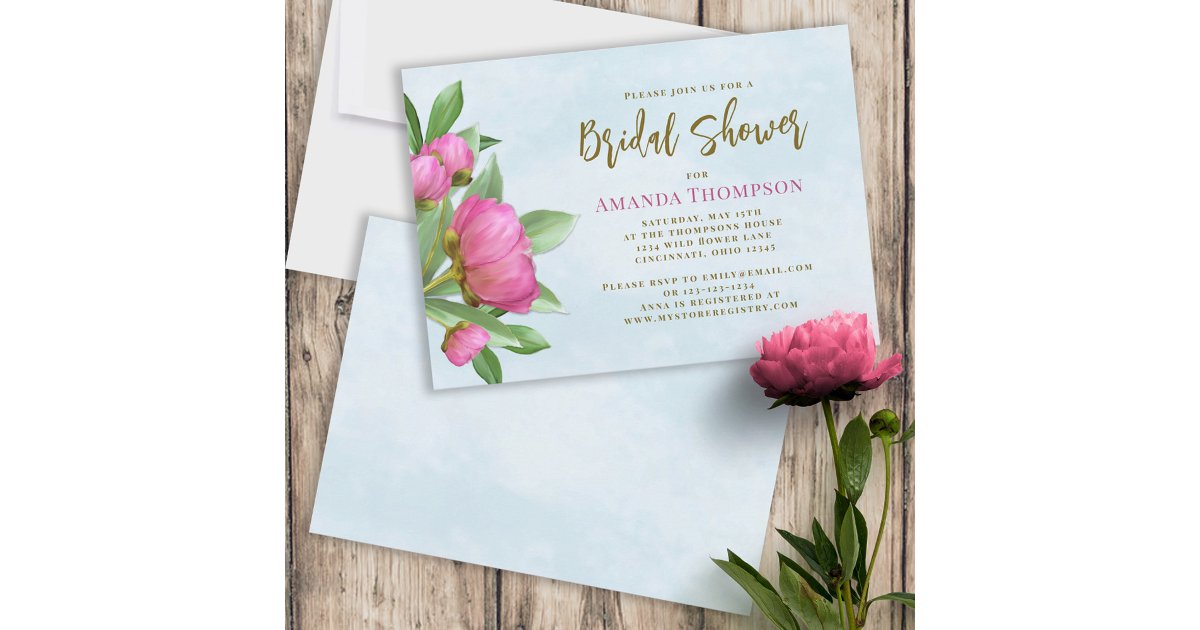 Floral Pink Botanical Elegant Pretty Peony Blooms Invitation | Zazzle
