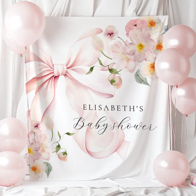 Floral Pink Bow Coquette Baby Shower Backdrop | Zazzle