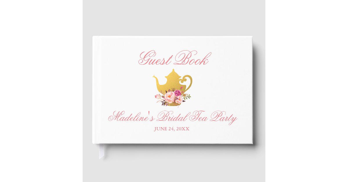 Floral Pink Bridal Shower Tea Party Guest Book | Zazzle
