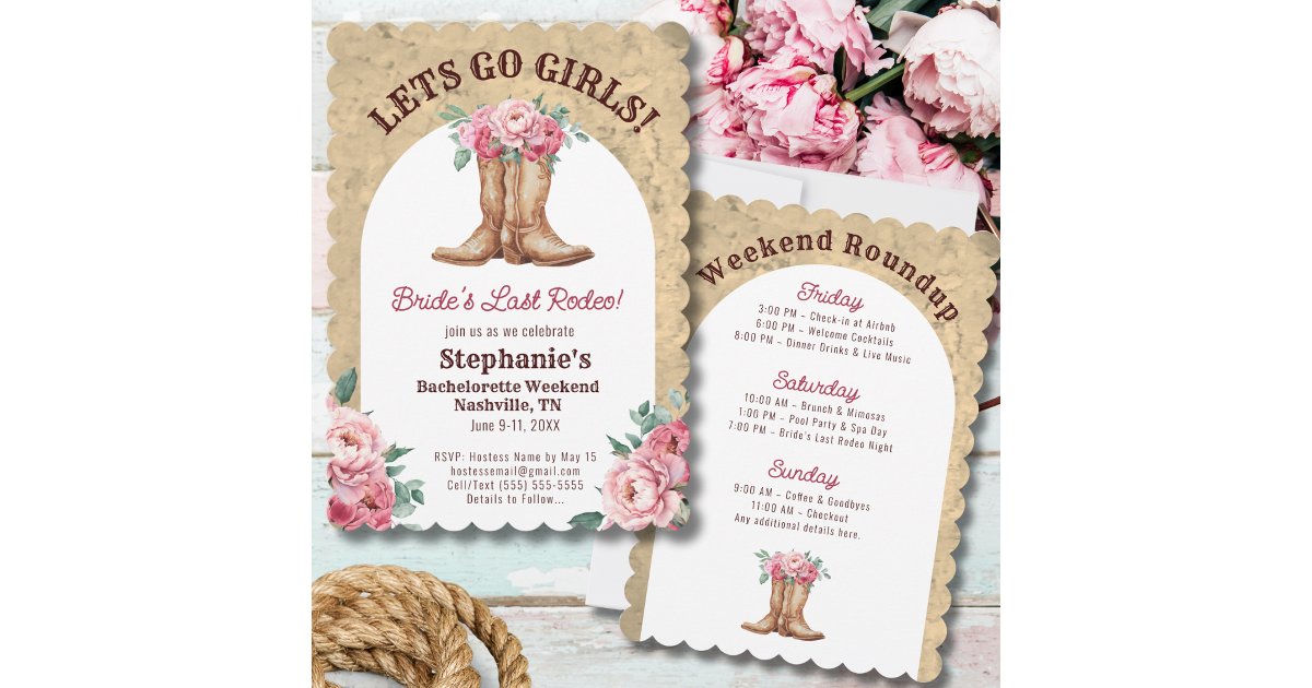 Floral Pink Cowgirl Bachelorette Girls Weekend Invitation | Zazzle