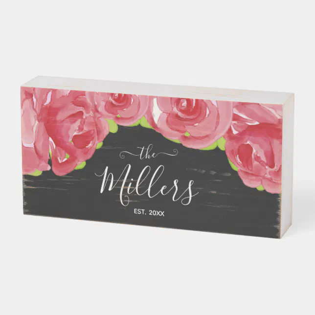 Floral Pink Custom Family Wooden Box Sign | Zazzle