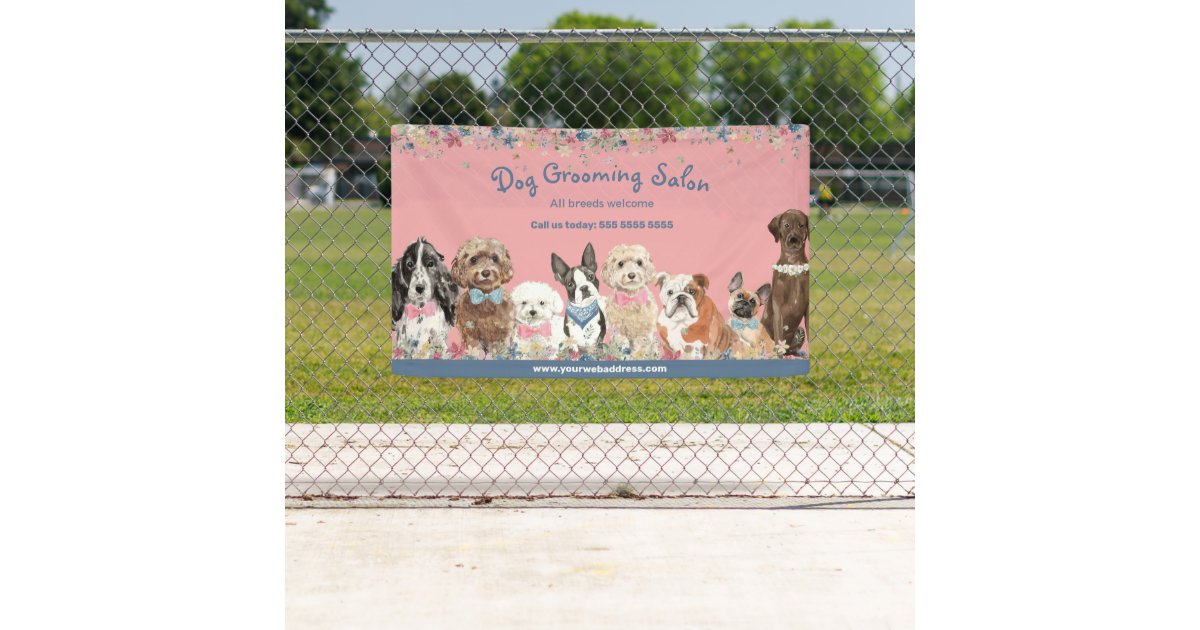 Floral Pink Dog Grooming Salon Promotional Banner | Zazzle