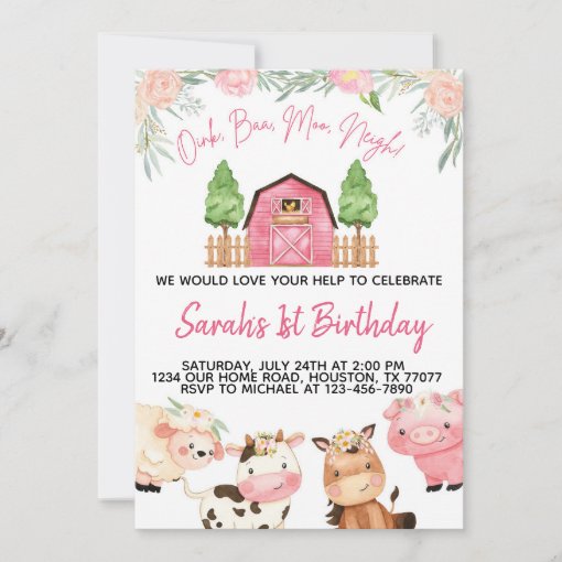 Floral Pink Farm Watercolor Invitation | Zazzle
