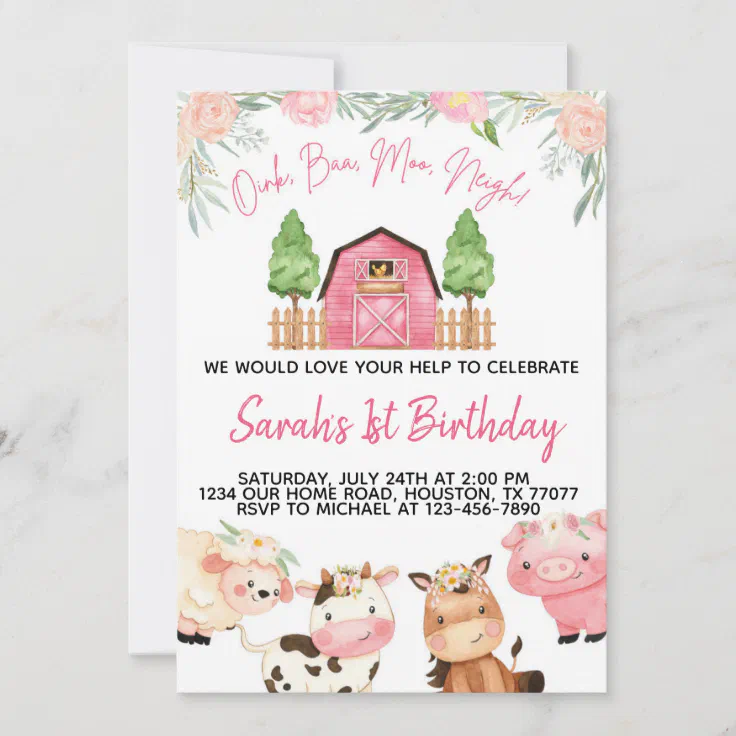Floral Pink Farm Watercolor Invitation | Zazzle