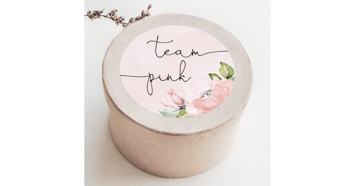 Floral pink gender reveal team girl, team pink Classic Round Sticker ...
