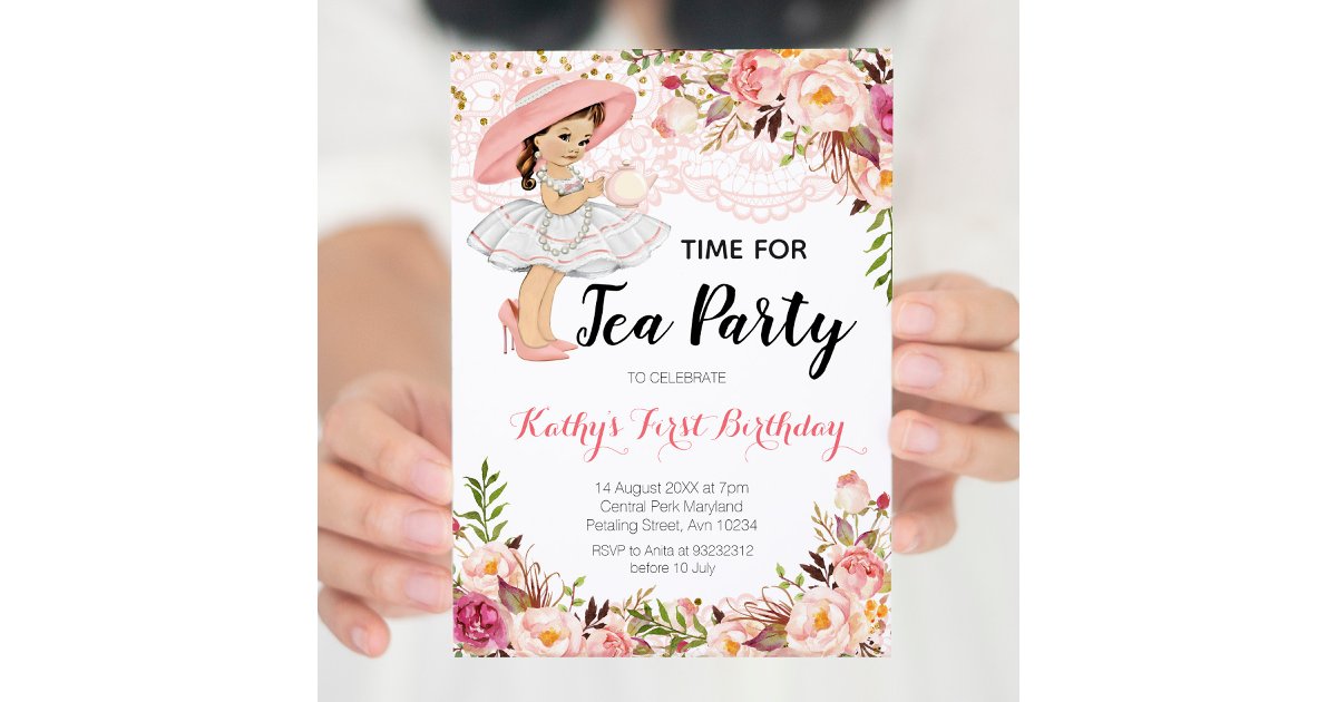 Floral Pink Girl Tea Birthday Party Invitation | Zazzle