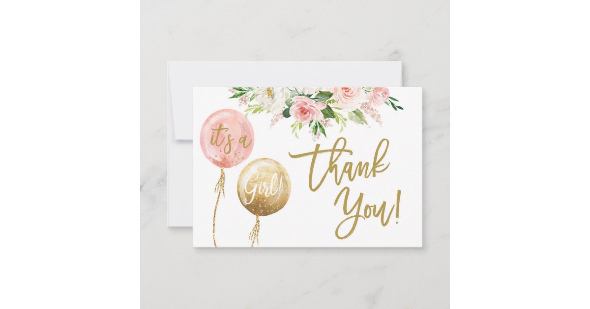 Floral pink girl thank you note card | Zazzle
