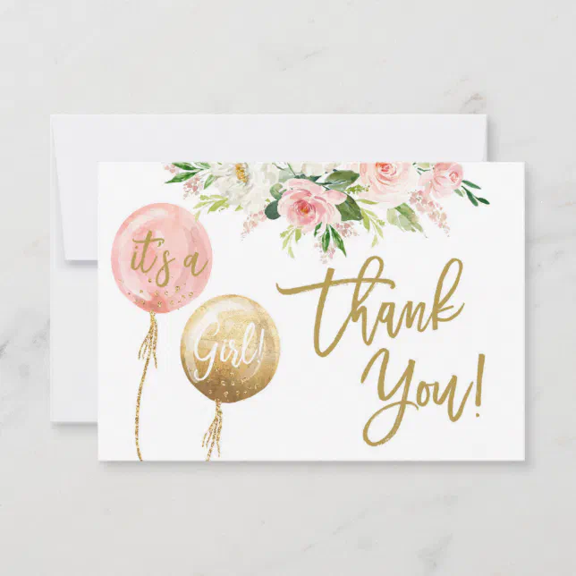 Floral pink girl thank you note card | Zazzle