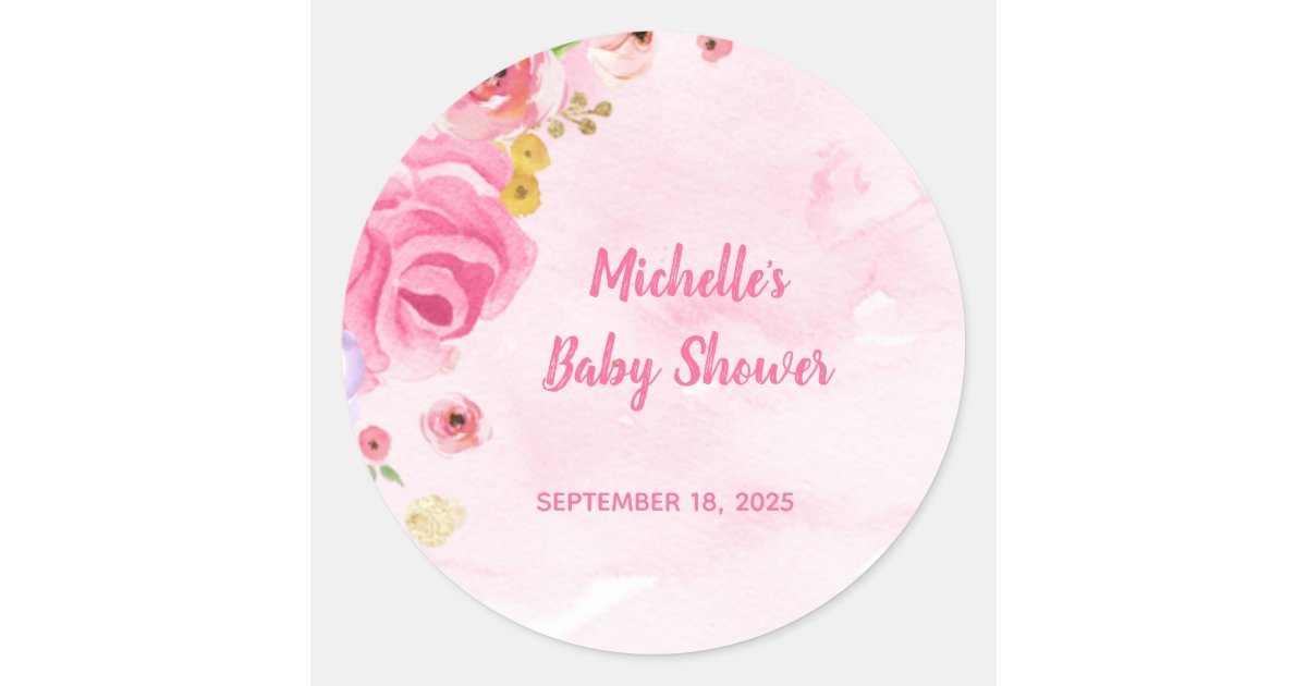 Floral Pink Gold Girls Watercolor Classic Round Sticker | Zazzle