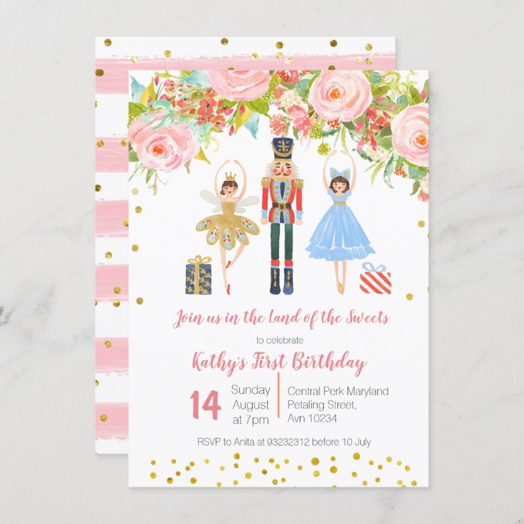 Floral Pink Gold Nutcracker Birthday Invitation Zazzle
