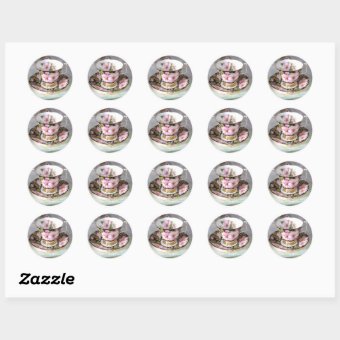 Floral Pink & Gold Teacup Stickers | Zazzle