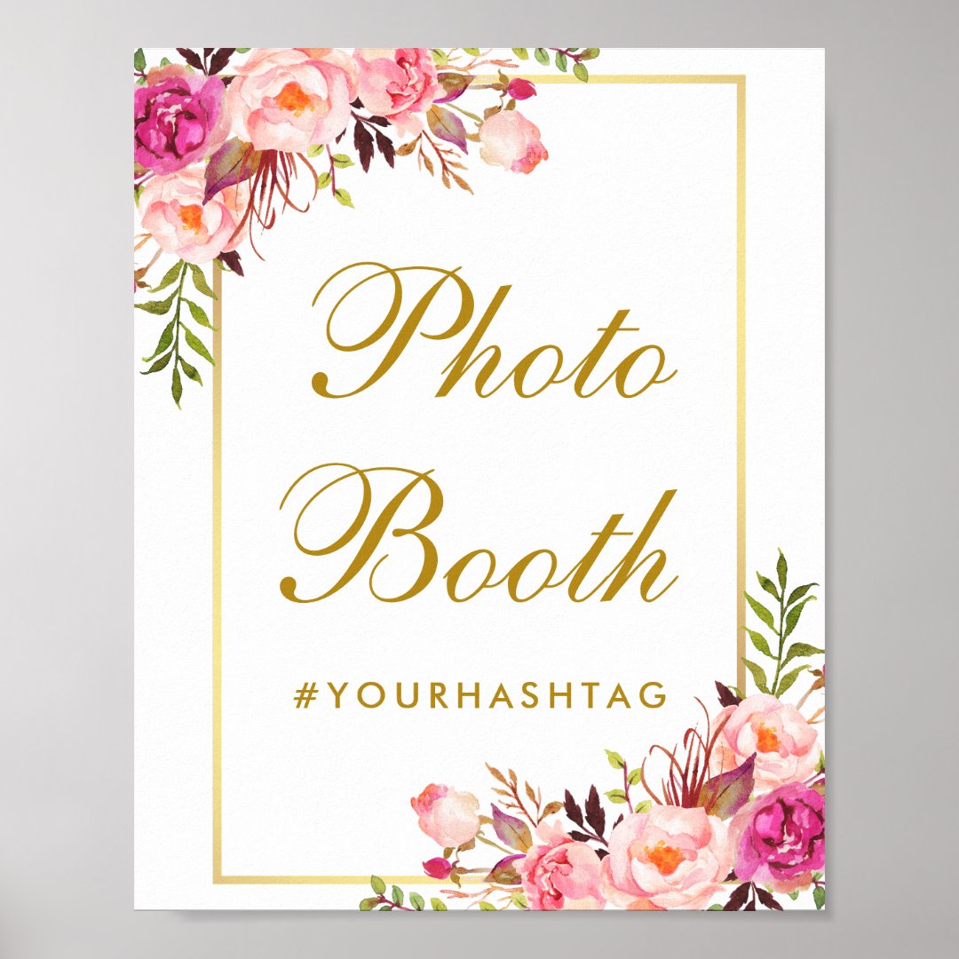 Floral Pink Gold Wedding Photo Booth Poster | Zazzle