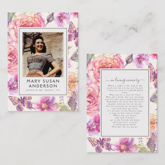 Floral Pink Photo Funeral Memorial Poem Card | Zazzle