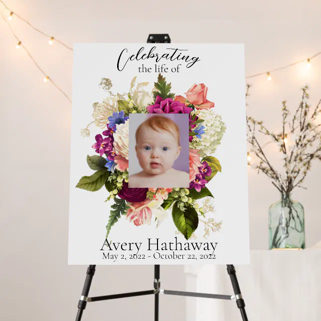 Floral Pink Rose Photo Funeral Sign | Zazzle