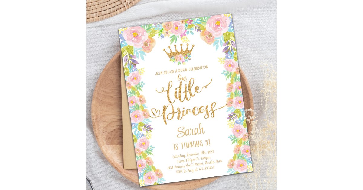 Floral Pink Royal Party Theme for Girls Invitation | Zazzle