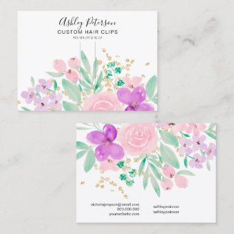Floral pink watercolor hair clip barrette display business card | Zazzle