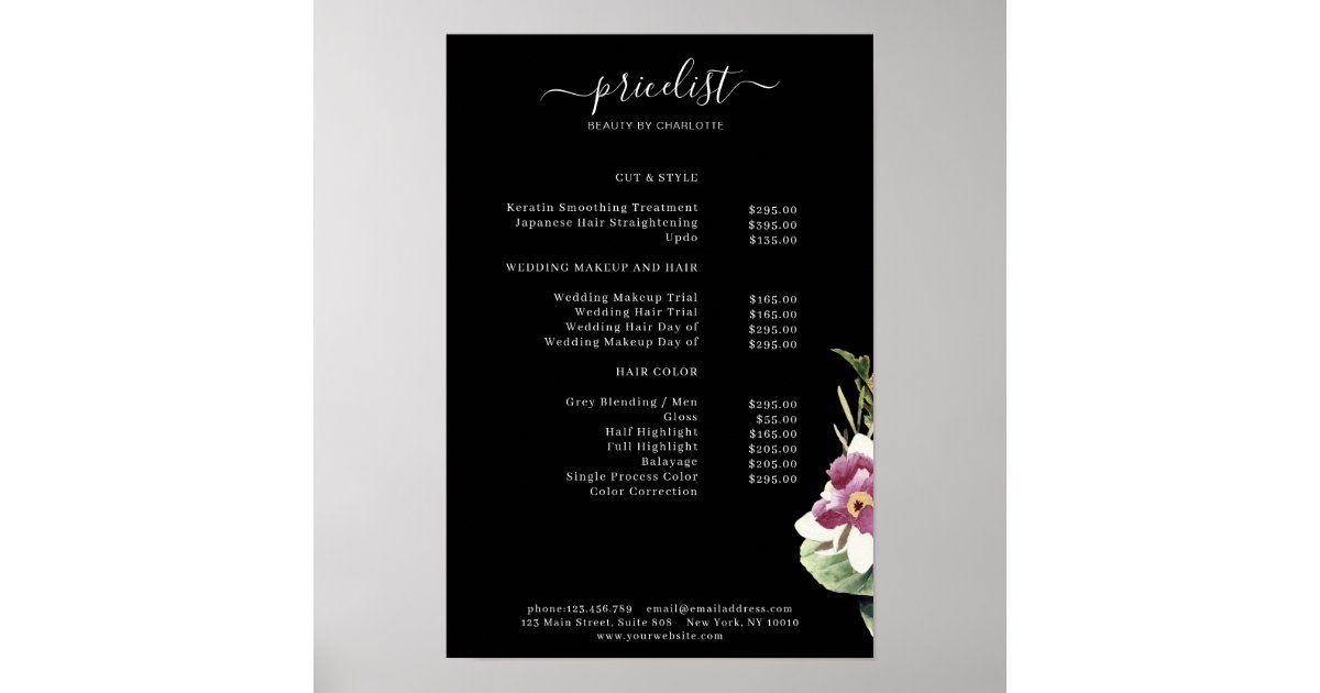 Floral Price List Poster | Zazzle