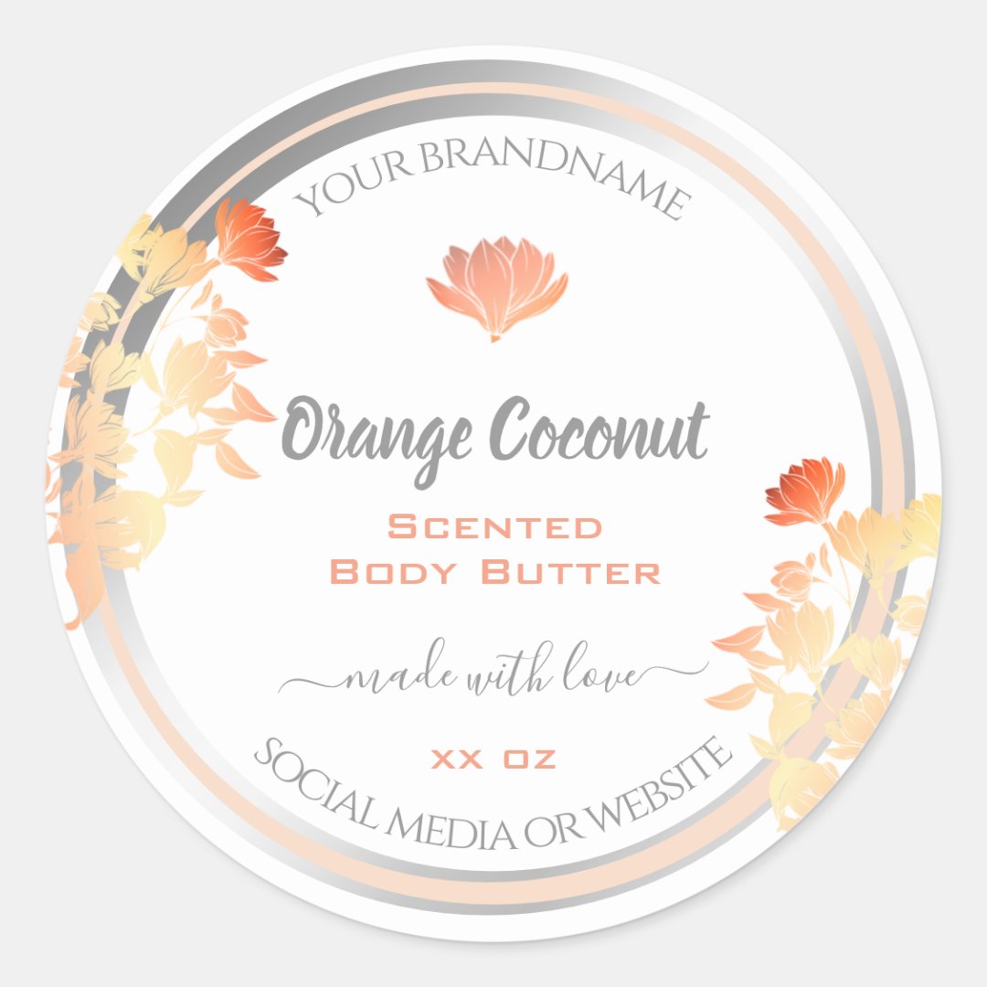 Floral Product Packaging Labels White and Orange | Zazzle
