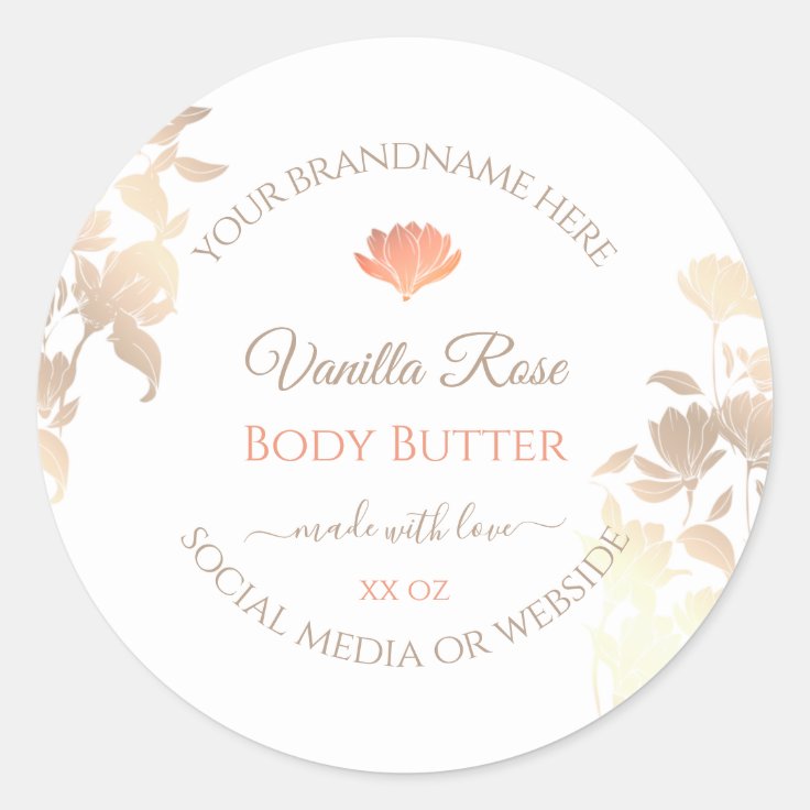 Floral Product Packaging Labels White Rose Gold | Zazzle