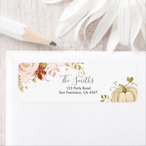 Floral Pumpkin Address Labels Fall Autumn Neutral | Zazzle